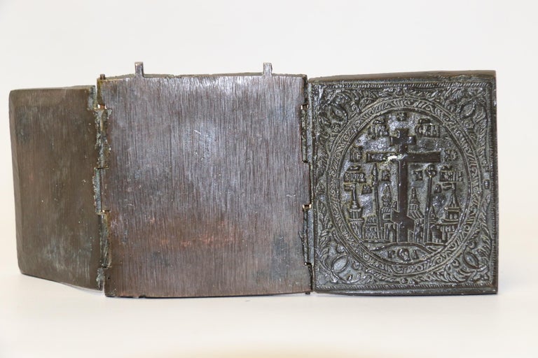 19th Century Russian Folding Bronze and Enamel Orthodox Icon, circa 1880 For Sale at 1stDibs
