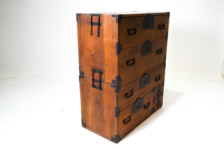 19th Century Antique Japanese Tansu Chest, 2 Parts For Sale at 1stDibs