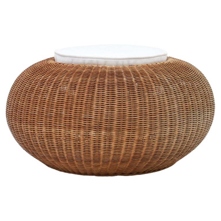 20th-Century Wicker Footstool / Ottoman with Pierre Frey Covered ...