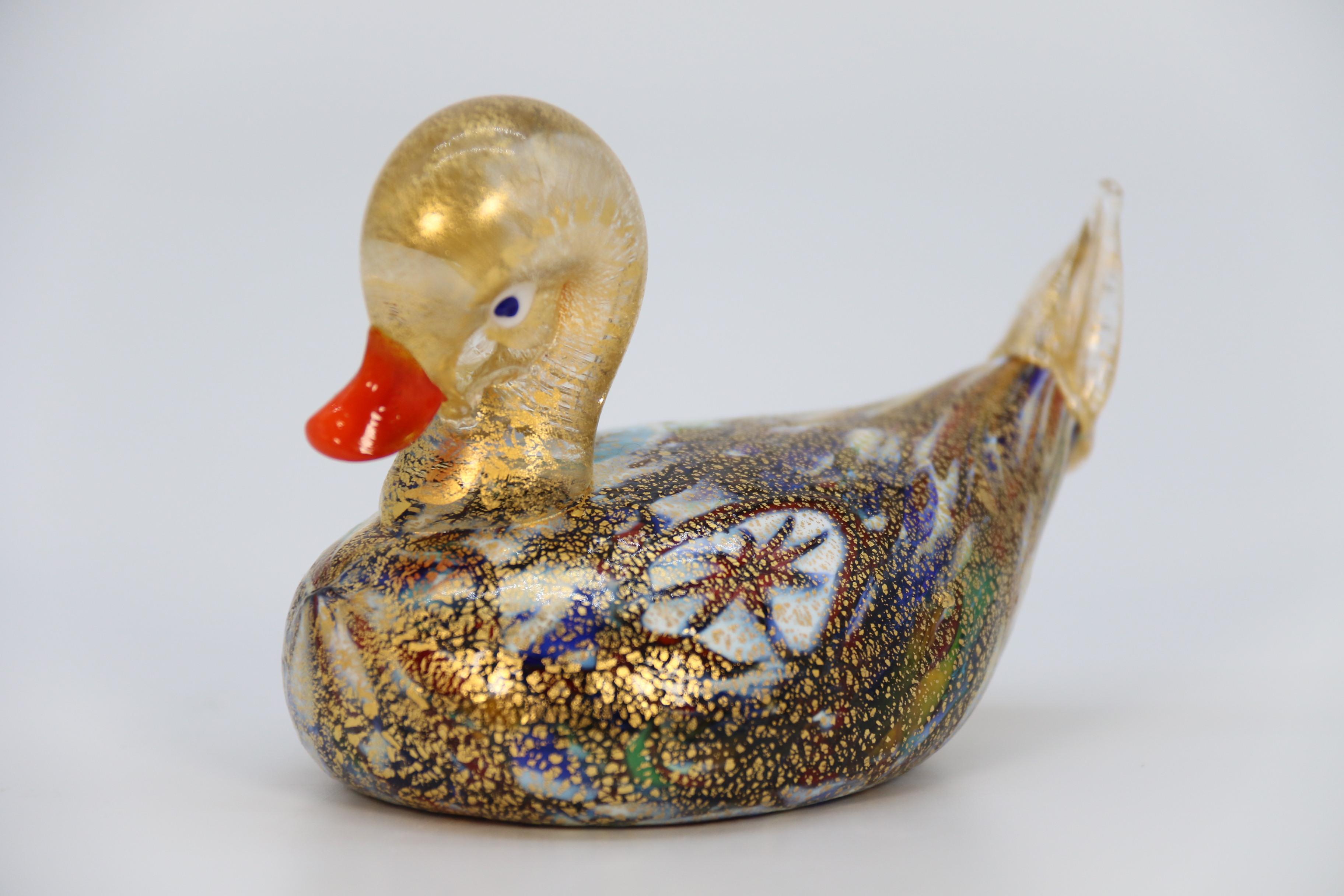 A 1930s Italian Millefiori hand blown art glass duck For Sale at 1stDibs