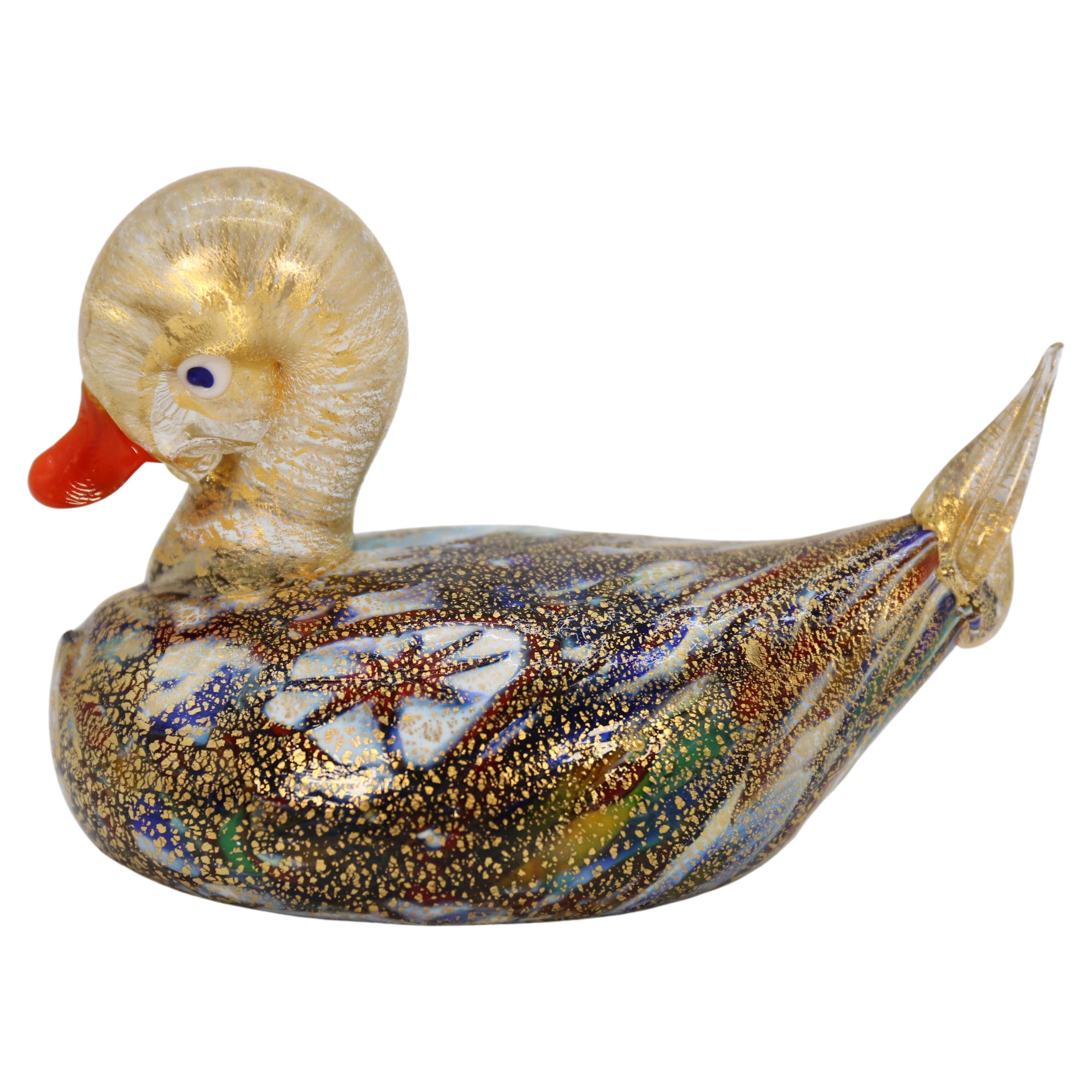 A 1930s Italian Millefiori hand blown art glass duck For Sale at 1stDibs
