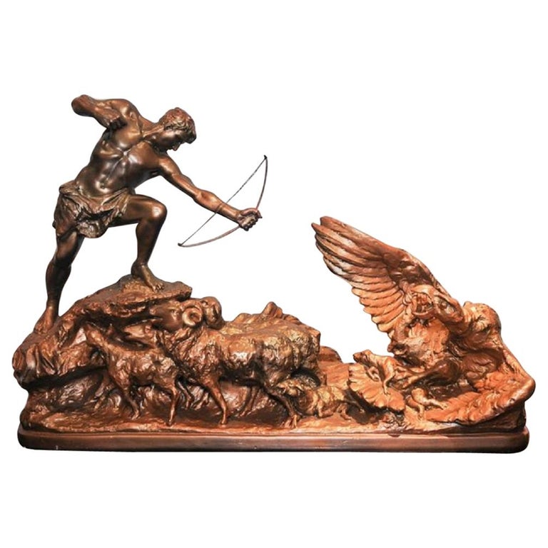 A. Amorgasti 1936 Art Deco Bronze Plaster of an Ancient Greek Hunt ...