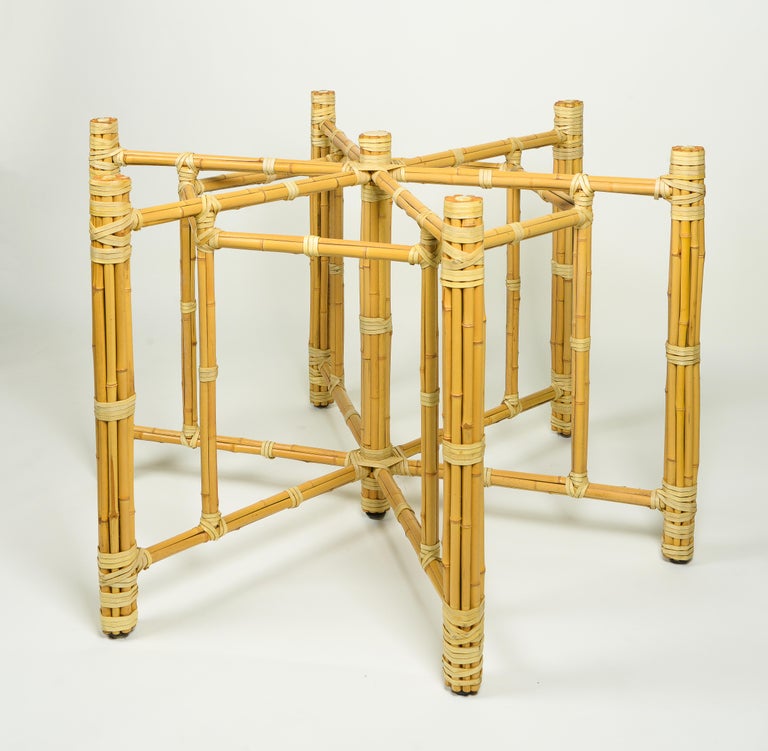 Bamboo and Glass Round Dining Table For Sale at 1stDibs