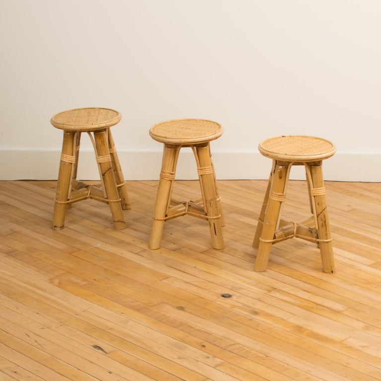 Bamboo and Rattan Stool, Set of 10 Available For Sale at 1stDibs