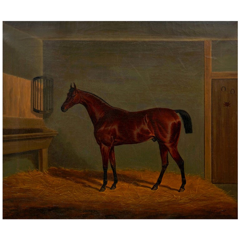 “A Bay Racehorse in Stable” '1832' Antique English Painting by James ...