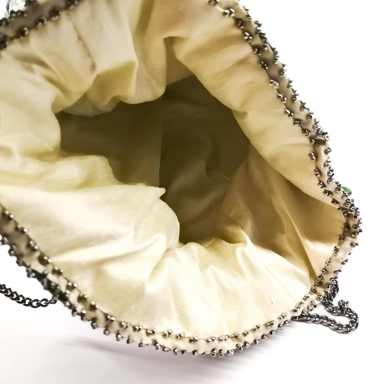 A beautiful deep green velvet and cut steel drawstring handbag, French ...