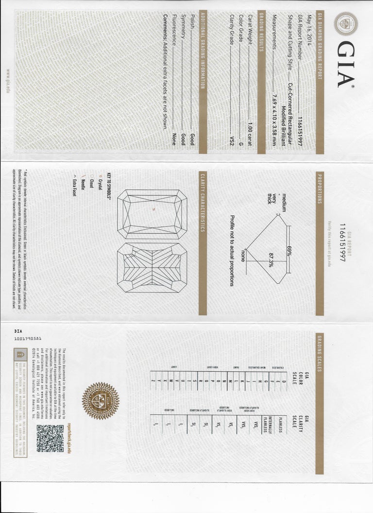 Beautiful GIA Certified 1.00 Carat Cut Corner Rectangular Modified ...