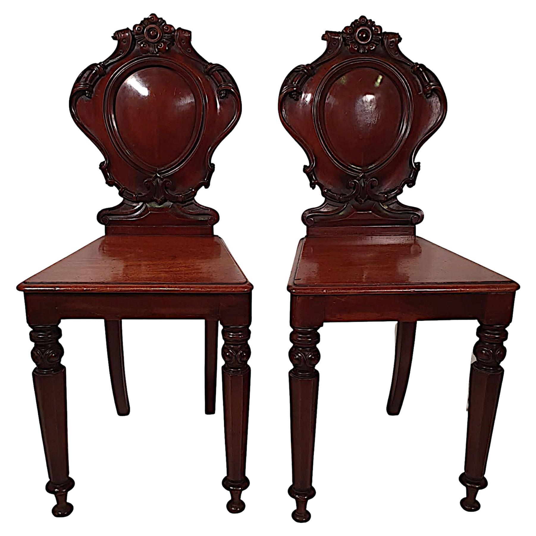 Pair of 19th Century English Oak Shell Back Hall Chairs at 1stDibs