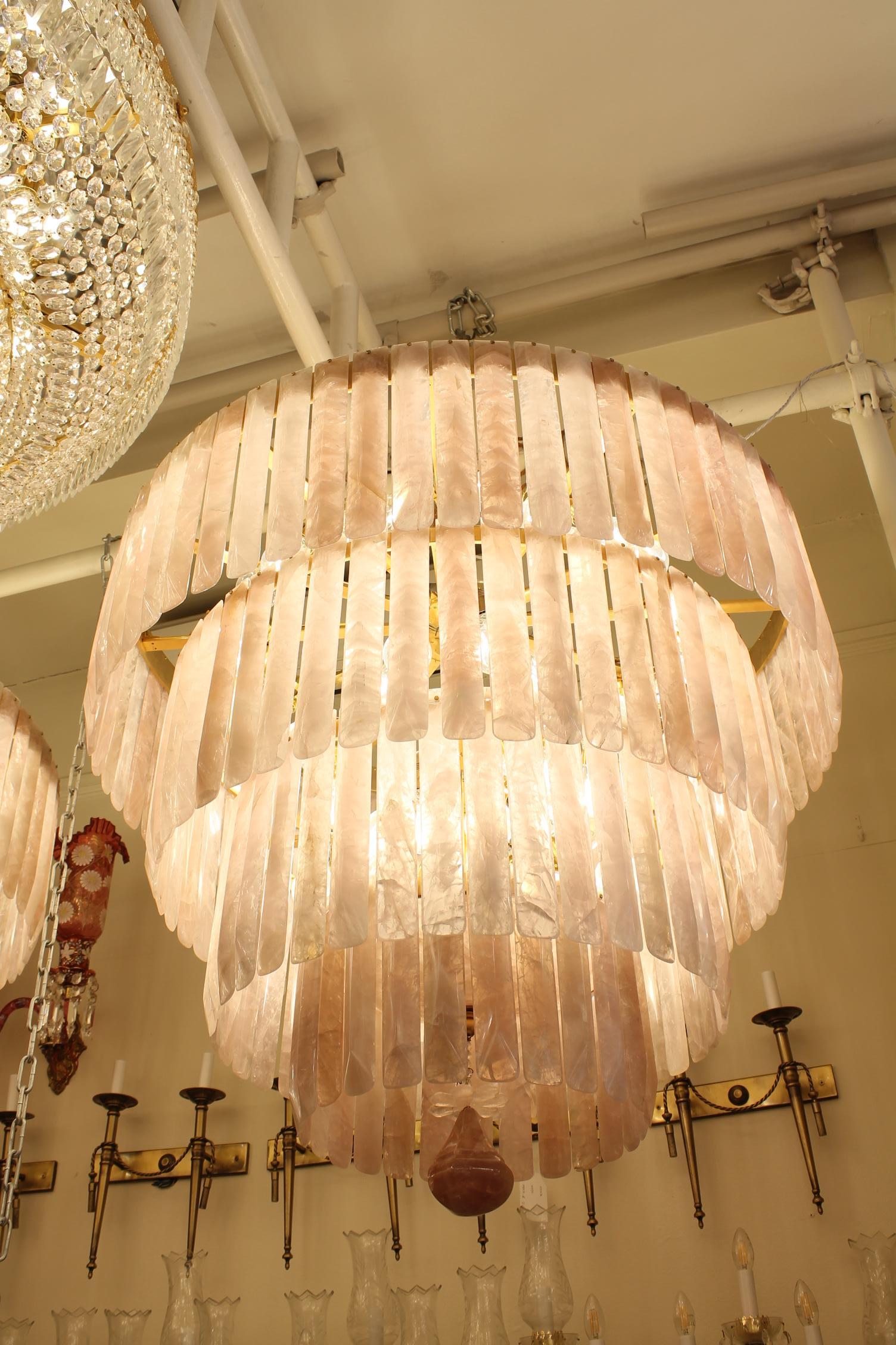 A beautiful rose quartz 4 tiered rock crystal chandelier For Sale at ...
