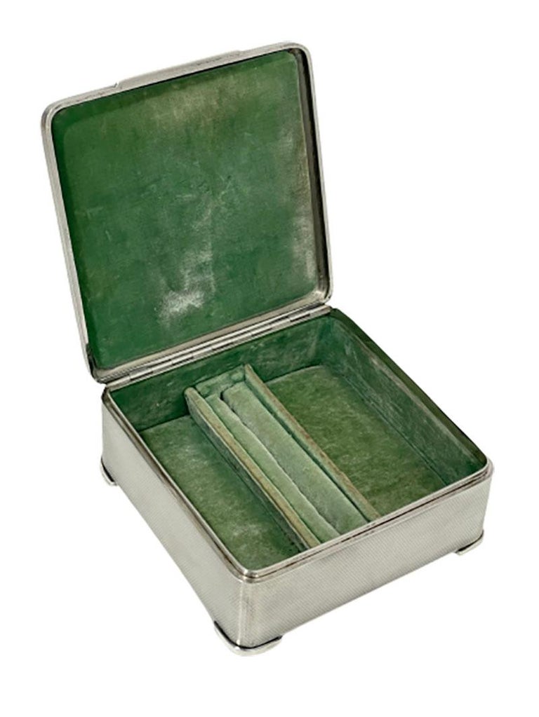 Beautiful Square Guilloche Silver Jewelry Box For Sale at 1stDibs