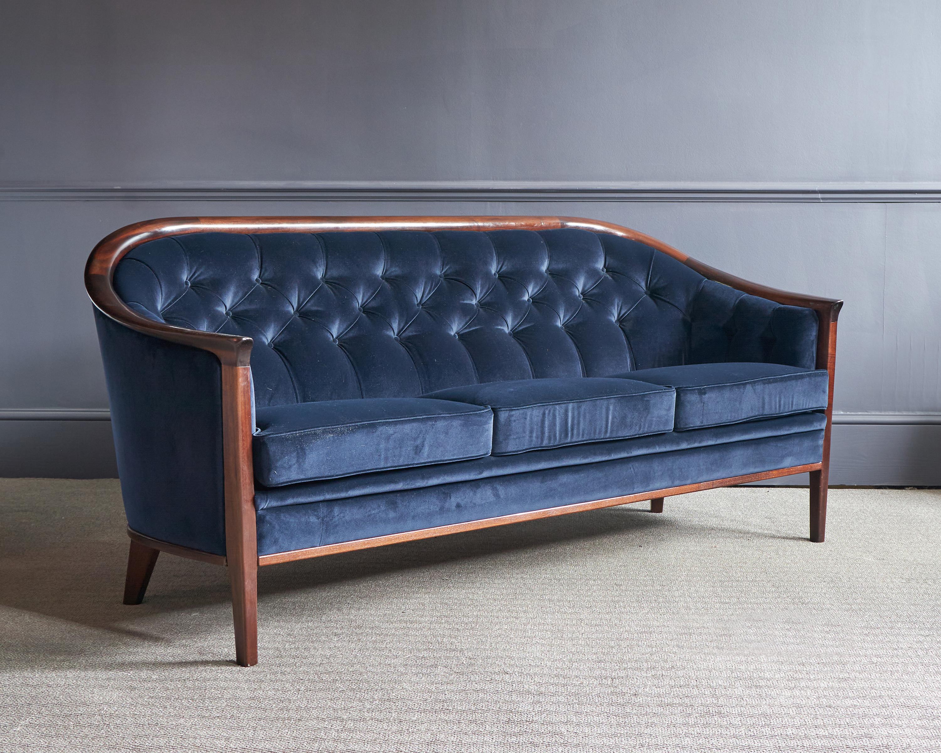 A Bertil Fridhagen Sofa in walnut and velvet circa 1960 For Sale at 1stDibs