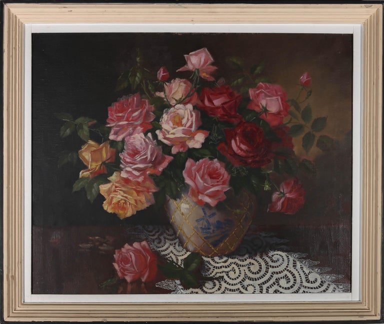 A. Beyens - A. Beyens - 20th Century Oil, Summer Cabbage Roses For Sale ...