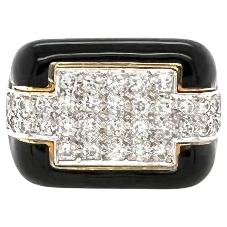 A Black Enamel, Diamond and Gold Ring. at 1stDibs