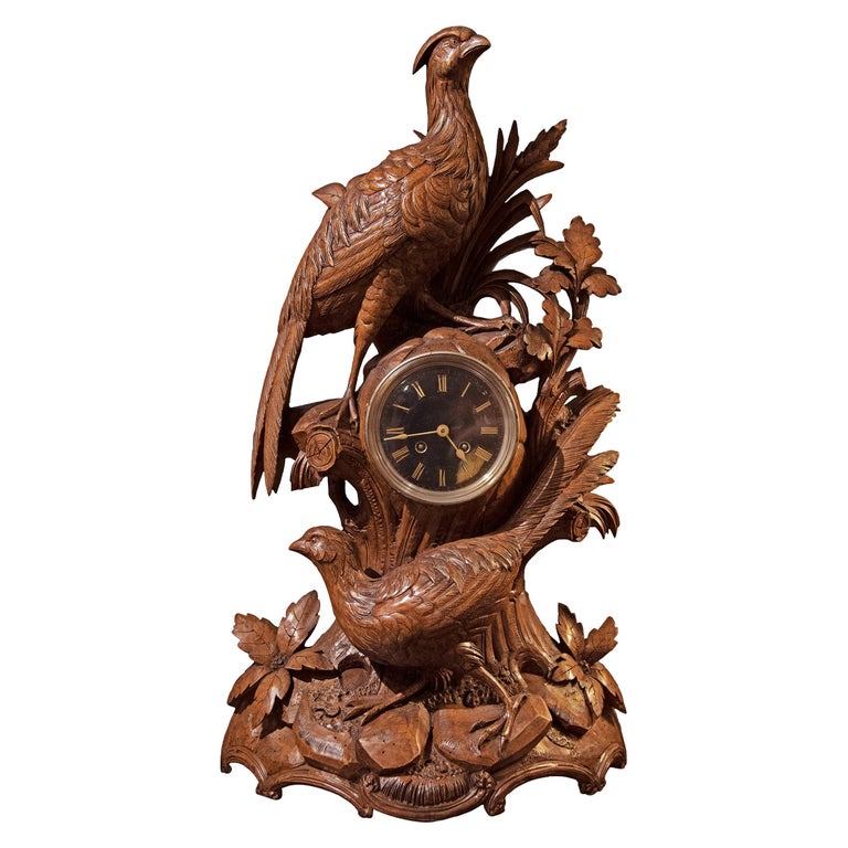 Black Forest Clock with Two Pheasants at 1stDibs