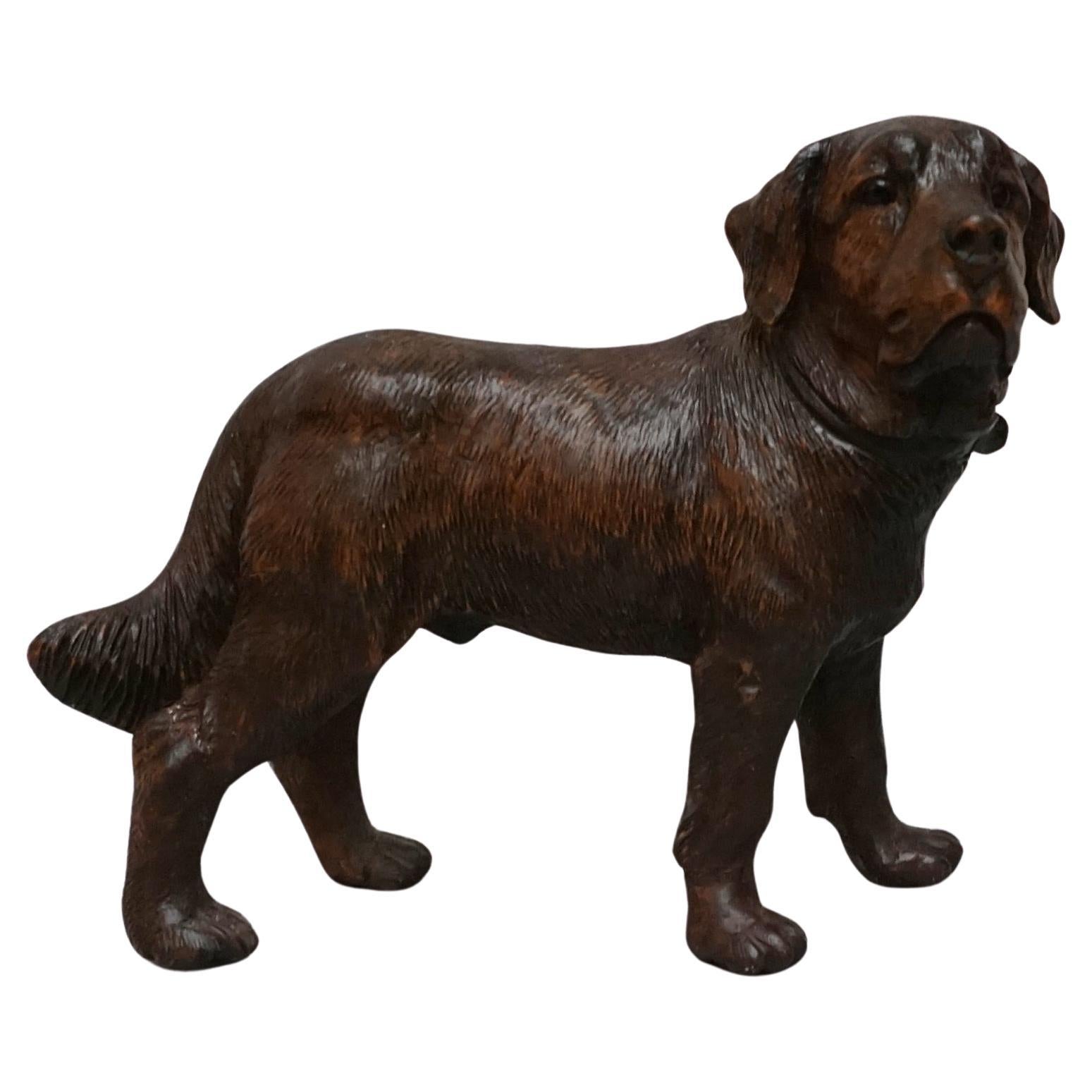 A Black Forest Linden Wood Carved Dog Sculpture For Sale at 1stDibs