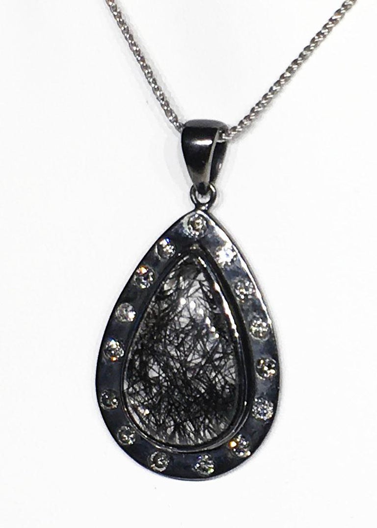 Blackened Silver Pendant, Set with a Graphite Quartz and Champagne ...