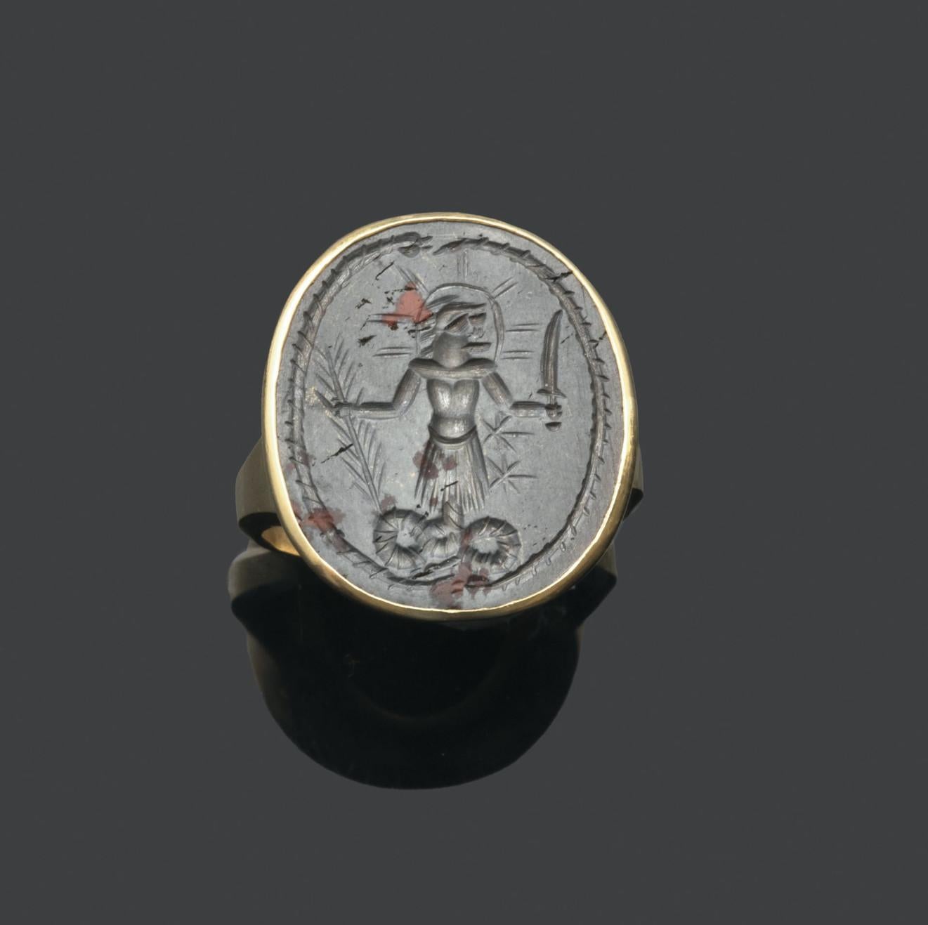 Bloodstone Roman Magical Intaglio Men's Ring of Abraxas 2nd-3rd Century ...