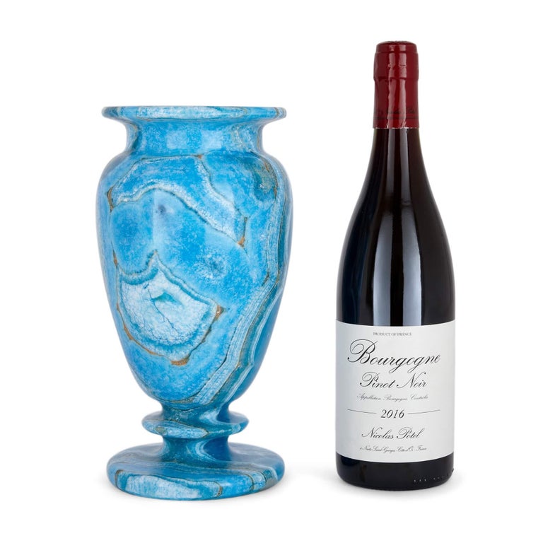 Blue-Dyed Calcite Urn-Shaped Mineral Vase For Sale at 1stDibs