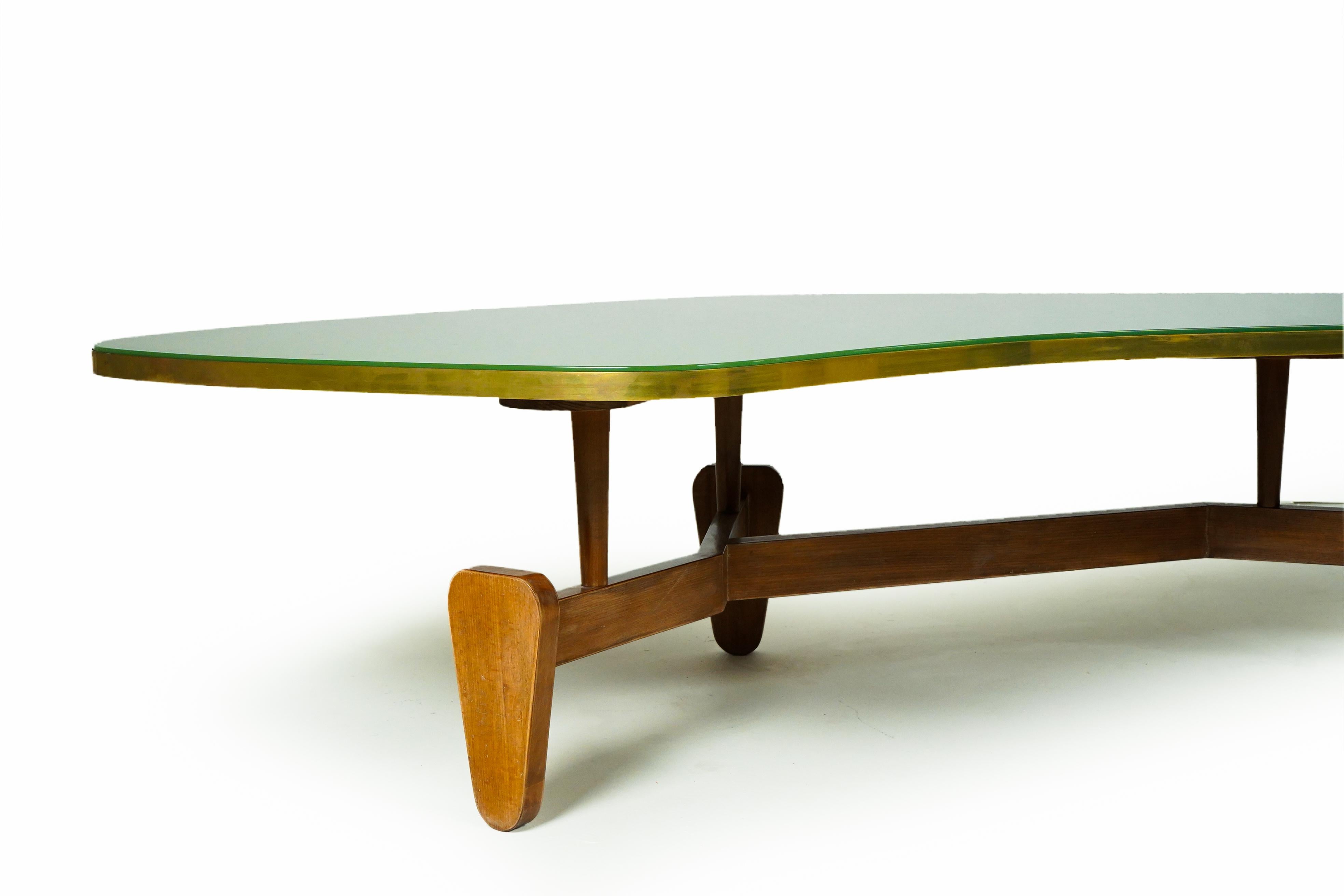 Boomerang Shape Coffee Table with Green Glass Top For Sale at 1stDibs