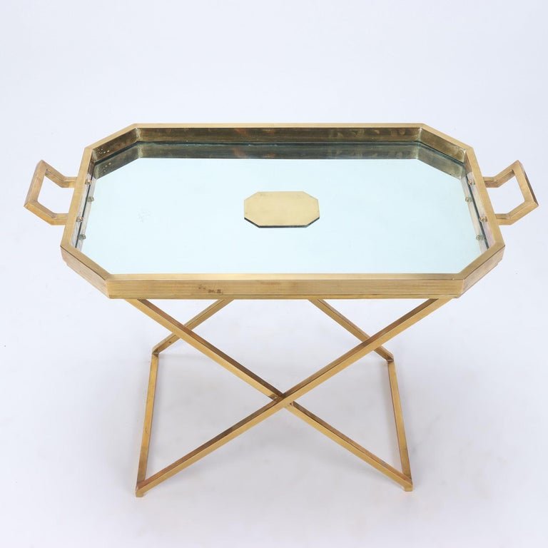 A brass butlers tray on stand of generous proportions C 1970. at 1stDibs
