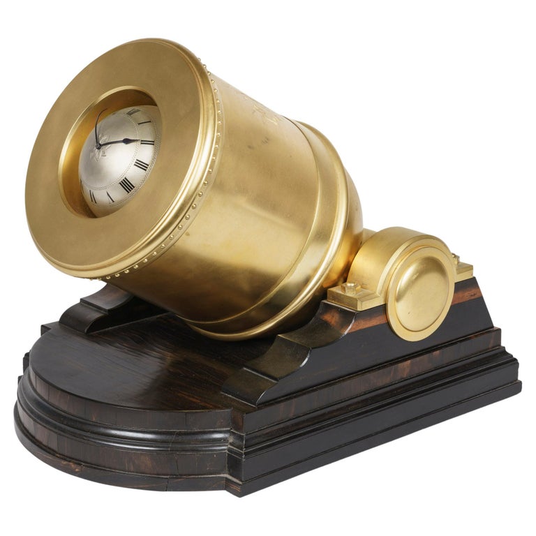 Brass Mantle Clock in the Shape of a Canon For Sale at 1stDibs