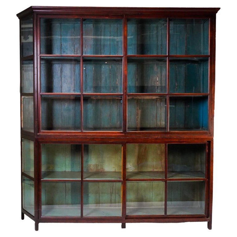 Grand C. 1900 British Raj Bookcase with Glazed Doors and Turquoise ...