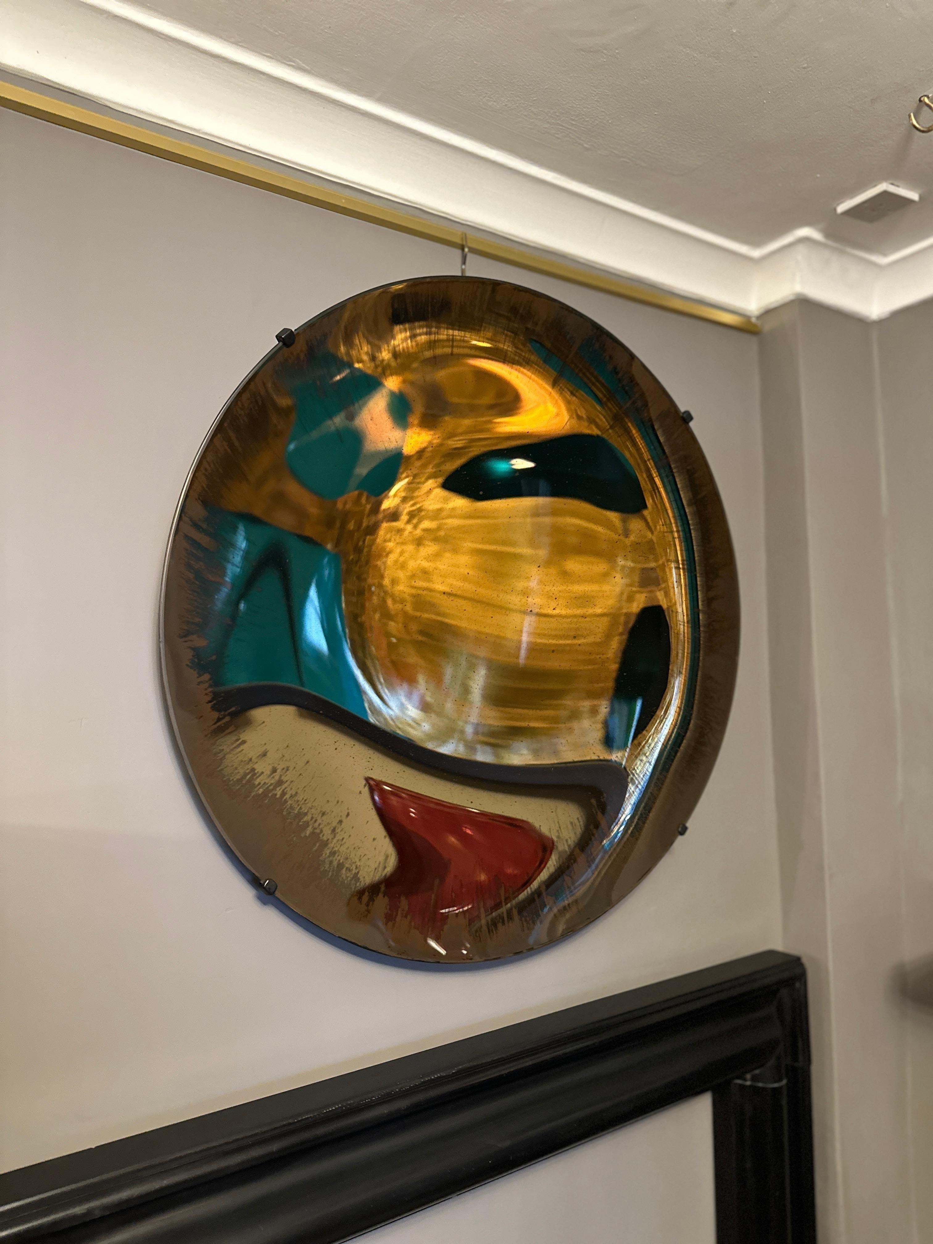 A Bronze Distressed Concave Circular Mirror at 1stDibs