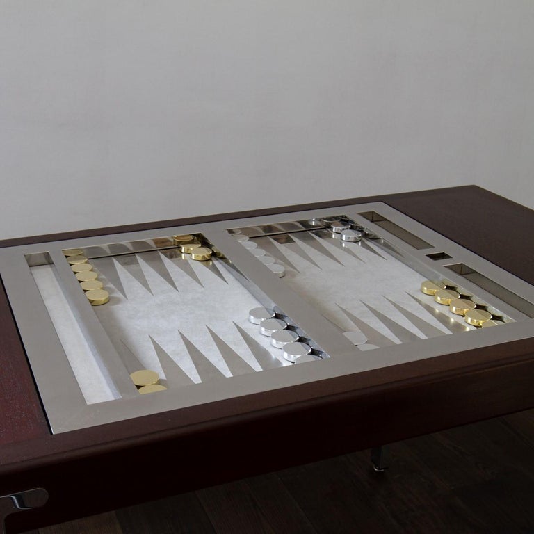 Brown Polish and Nickel Tilt Top Backgammon Table For Sale at 1stDibs