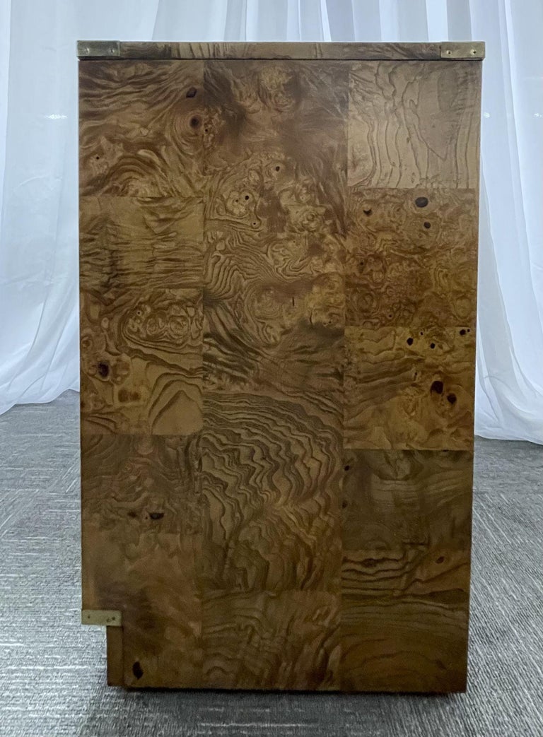 Burlwood Campaign Chest, Nightstand or End Table For Sale at 1stDibs