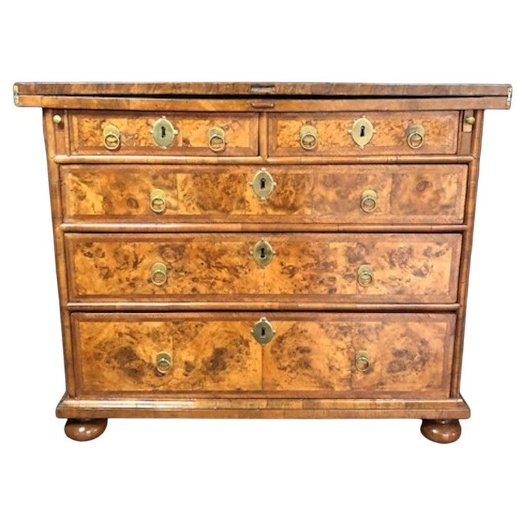 Burr Walnut and Feather Banded Bachelor Chest For Sale at 1stDibs