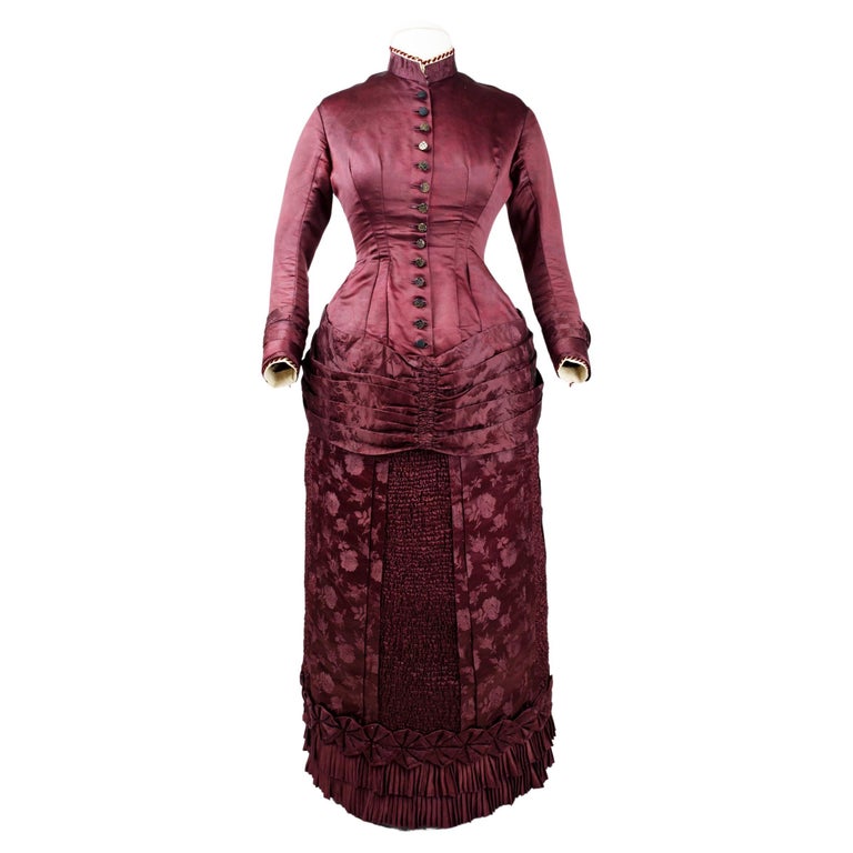 A Bustle Cage Princess line Day Dress in Burgundy satin - France Circa ...
