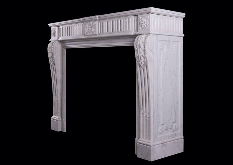 Carved Carrara Marble Fireplace in the Louis XVI Manner at 1stDibs