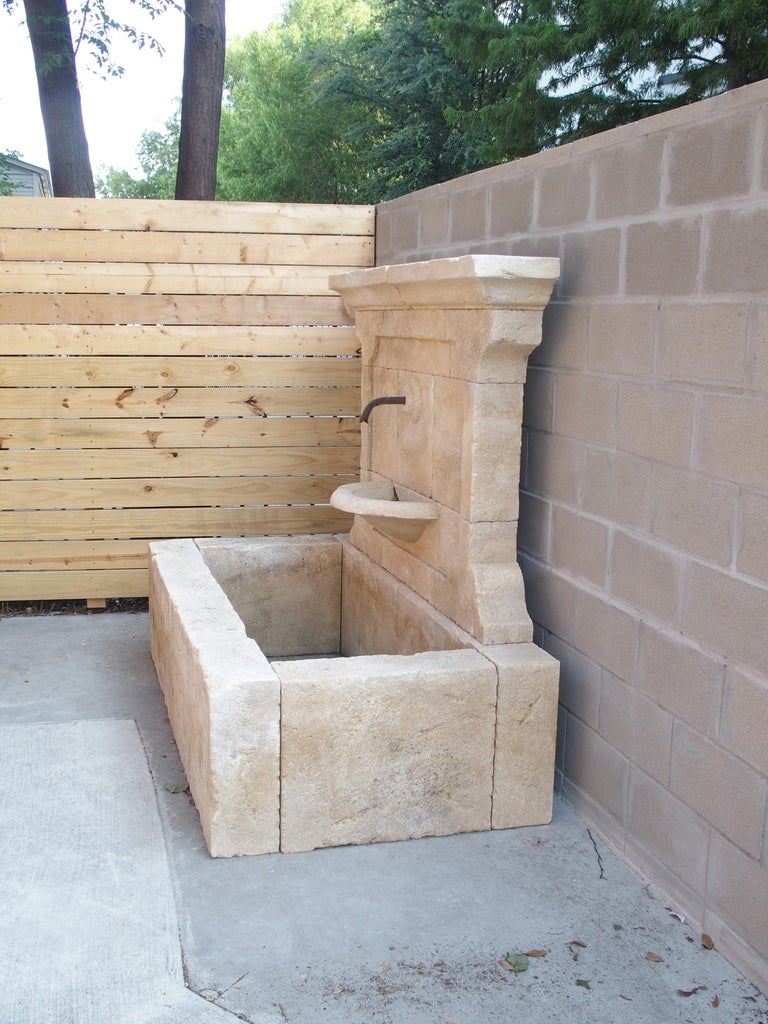 Carved French Stone Wall Fountain with Cast Iron Spout and Spill Bowl ...