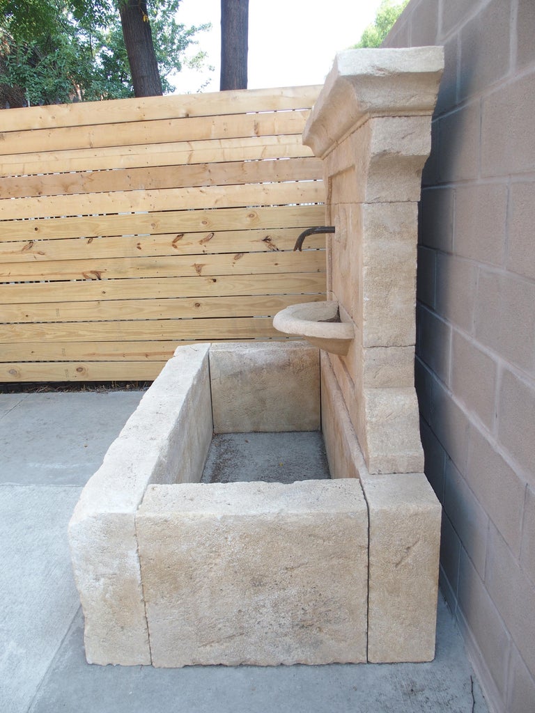 Carved French Stone Wall Fountain with Cast Iron Spout and Spill Bowl ...