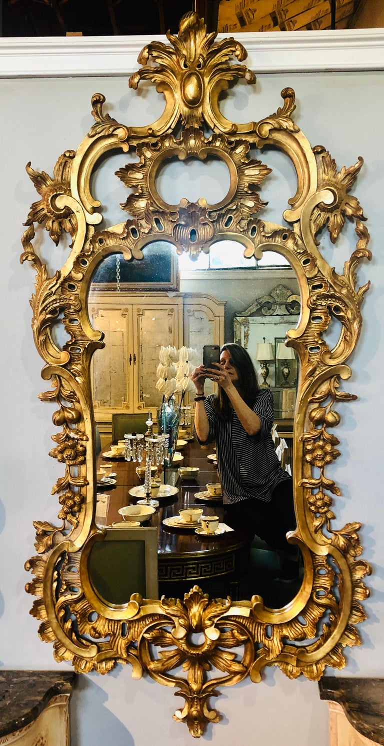 Carved Gilt Gold Leaf Italian Wall or Console Mirror in Rococo ...