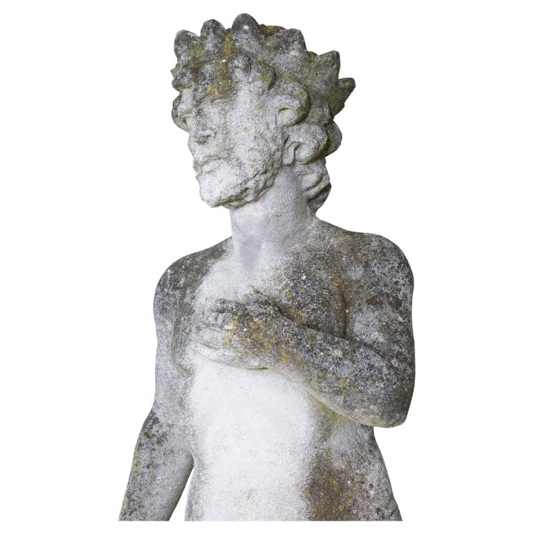 Carved Stone Standing Male Figure with Crown For Sale at 1stDibs