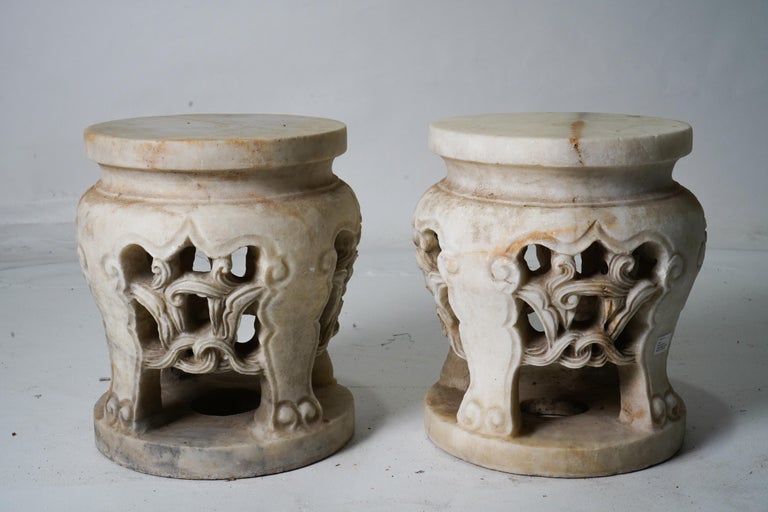 Carved White Marble Garden Stool For Sale at 1stDibs