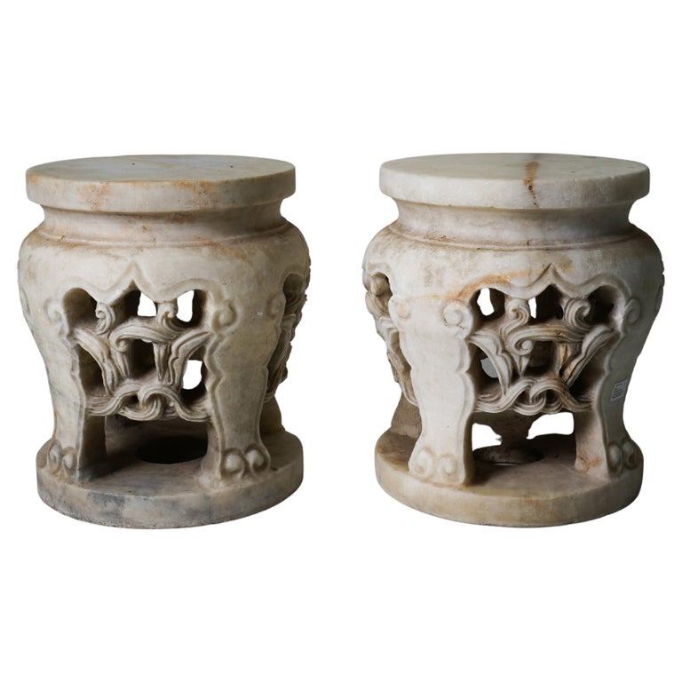 Carved White Marble Garden Stool For Sale at 1stDibs