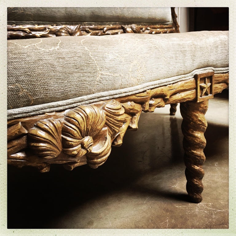Carved Wood Grotto Style Sofa with a Metal Leaf Finish at 1stDibs