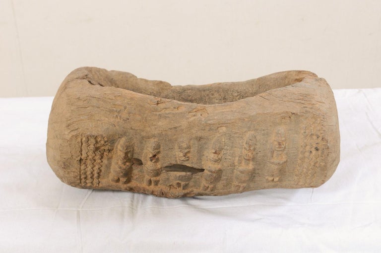 Central African Wooden Vessel Adorn with Figures Carved Along Sides For ...