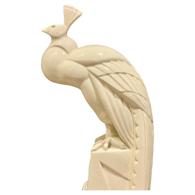 Charles Lemanceau Art Deco Glazed Ceramic Cubist Peacock For Sale at ...