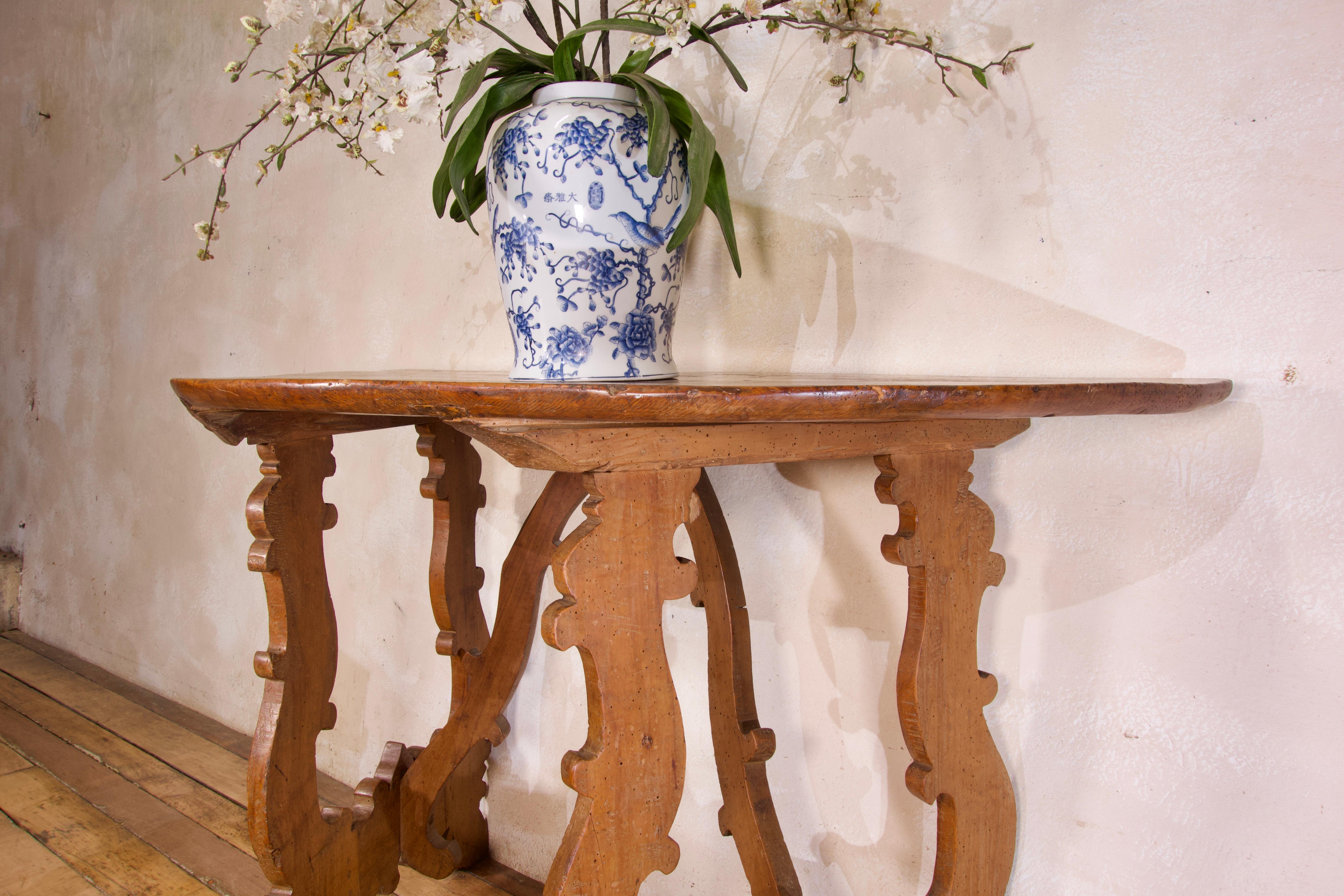 An 18th Century Italian Demi lune Lyre Leg Console Table at 1stDibs