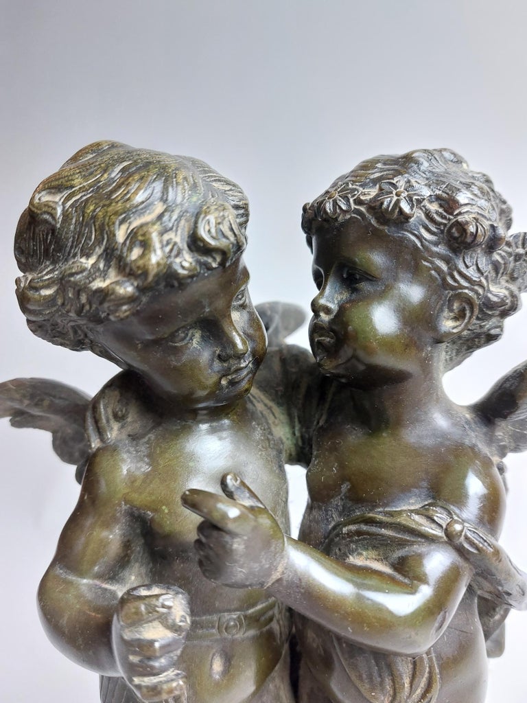 Charming 19th Century Bronze of Boy and Girl Winged Cherubs Signed ...