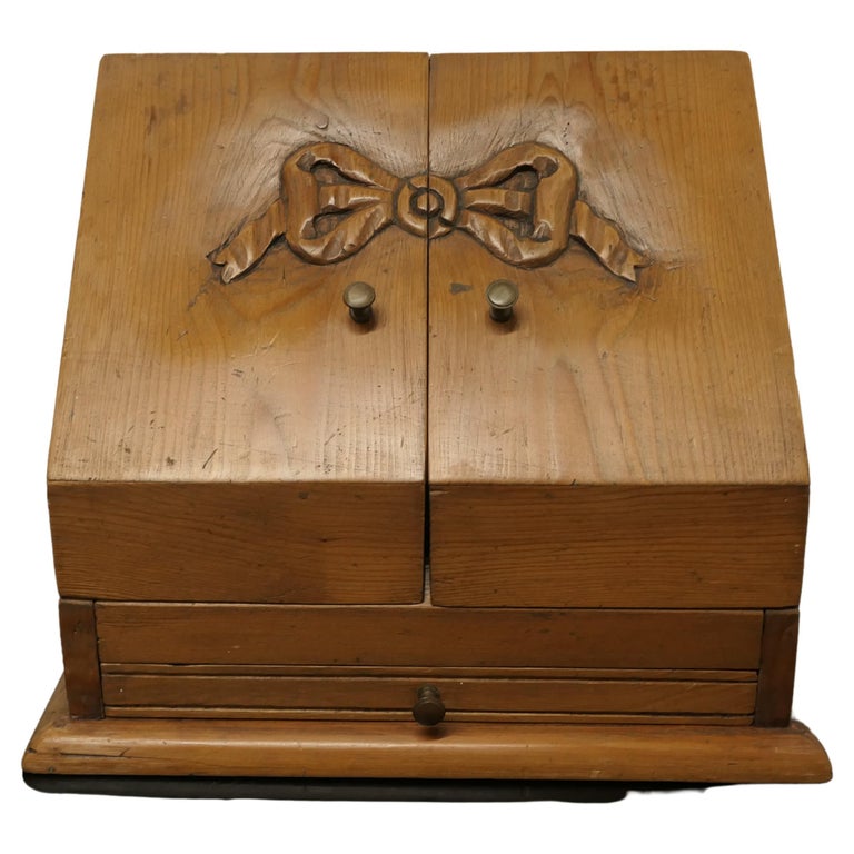 Charming Victorian Hand Carved Pine Stationary Box For Sale at 1stDibs