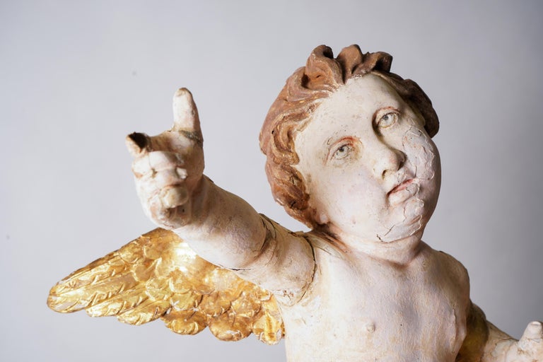 Cherub Carved from Wood with Polychrome and Gilt For Sale at 1stDibs