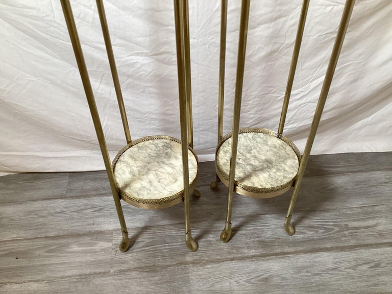 Chic Pair of Brass and Marble Two Tiered Stands For Sale at 1stDibs