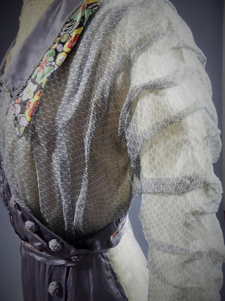 A Chiffon and Printed Satin Edwardian Tea Gown - England Circa 1905 at ...