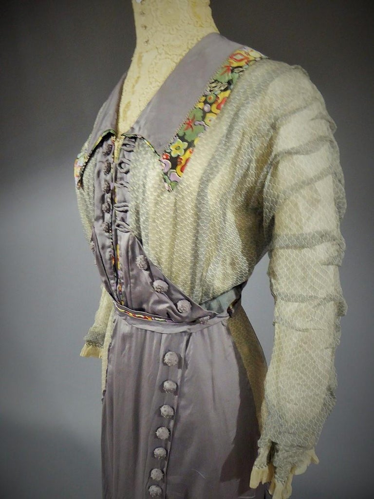 A Chiffon and Printed Satin Edwardian Tea Gown - England Circa 1905 at ...