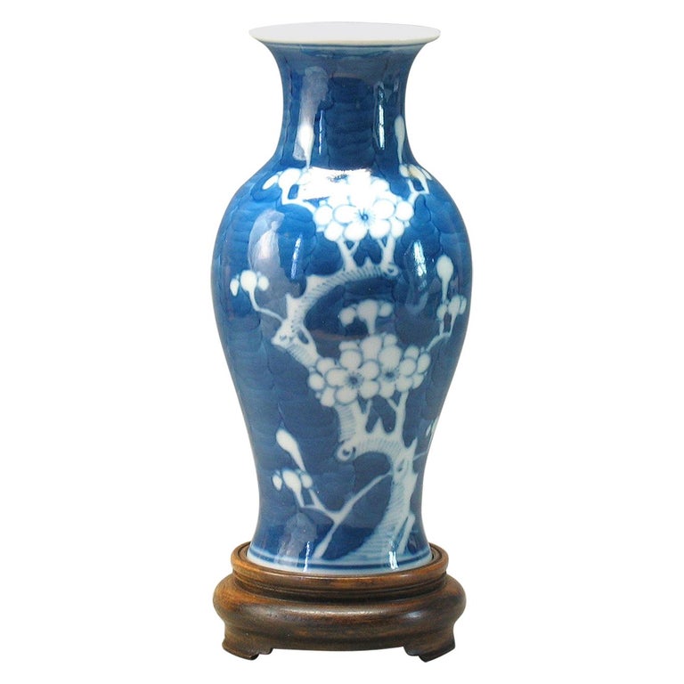 Chinese Blue and White Baluster Prunus Vase, Late Qing Dynasty at 1stDibs