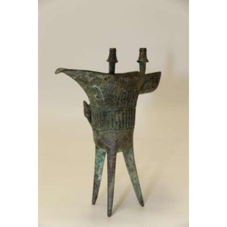 A Chinese bronze Archaistic Jue ritual vessel or pouring vessel, 19th ...